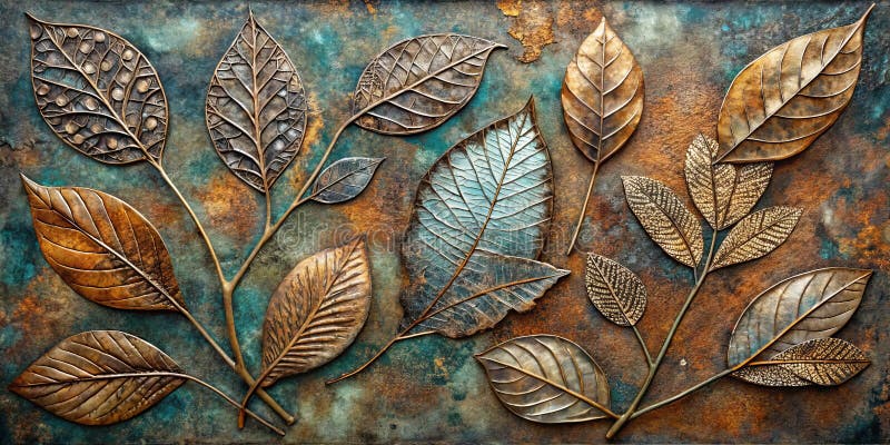 Ornate Metallic Leaves Arranged on a Textured Background. Generative AI ...