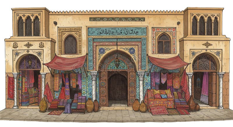 Ornate Middle Eastern Bazaar with Intricate Geometric Patterns and ...