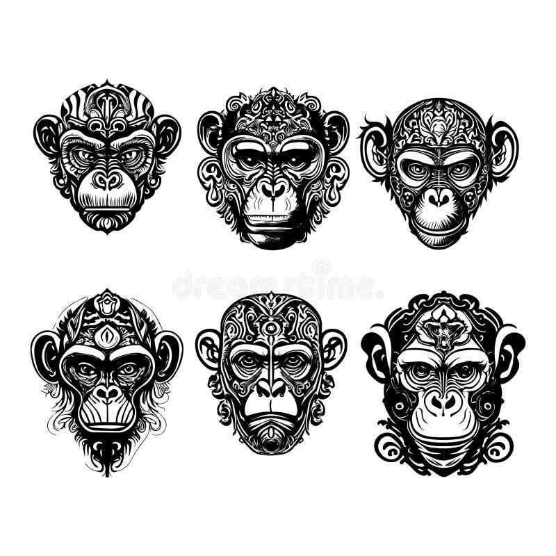 Ornate Monkey Head Vector Illustration Stock Vector - Illustration of ...