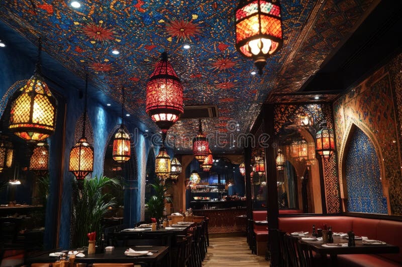 Ornate Moroccan Restaurant Featuring Intricate Lanterns and Detailed ...