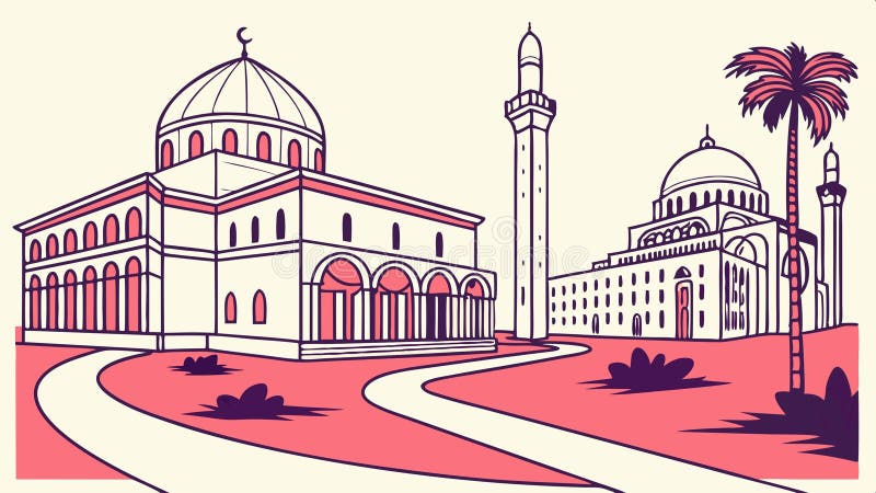 Ornate Mosque Facade with Arches, Islamic Architecture Vector Design ...