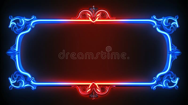 Ornate Neon Frame with Red and Blue Glowing Lines Stock Image - Image ...