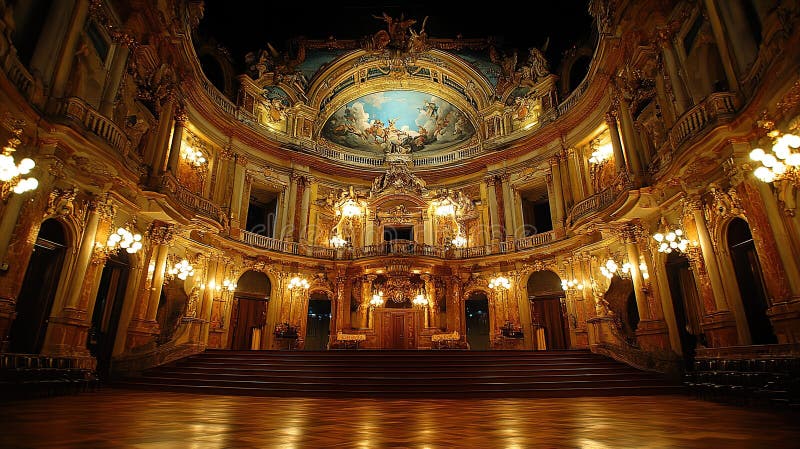 Ornate Opera House Interior at Night Stock Illustration - Illustration ...