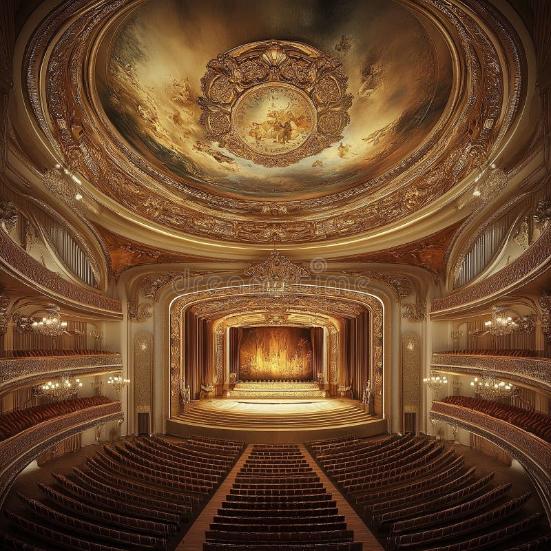 Ornate Opera House Interior, Painted Ceiling, Night Sky, Stars Stock ...