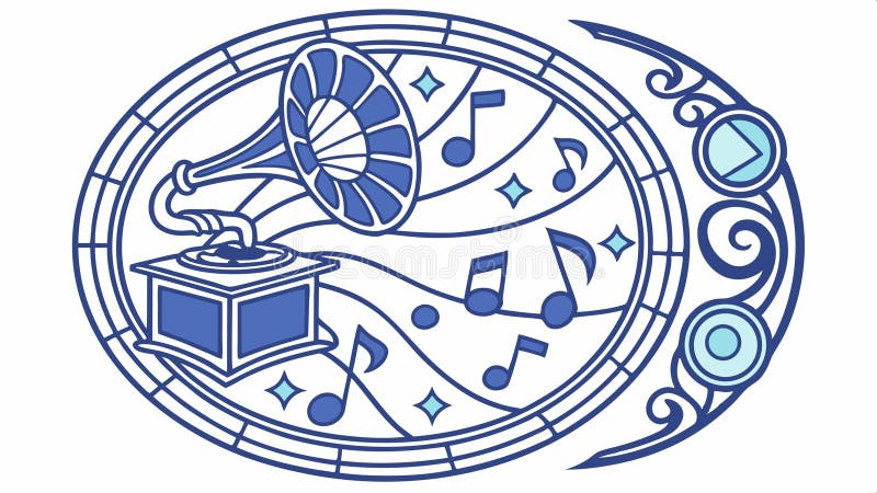 Ornate Oval Frame with Gramophone and Music Notes Vector Design ...