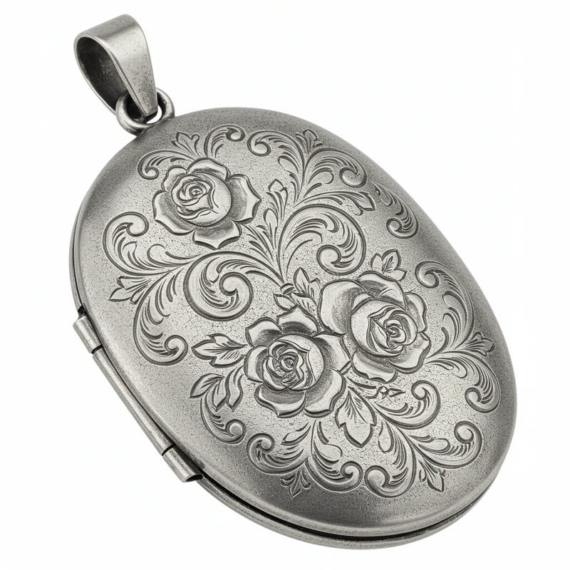 Ornate Oval Locket with Engraved Roses and Scrollwork, Composed of a ...