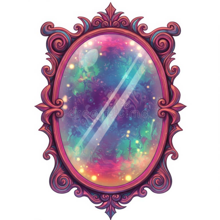 Ornate Oval Mirror Reflecting Cosmic Nebula Stock Illustration ...