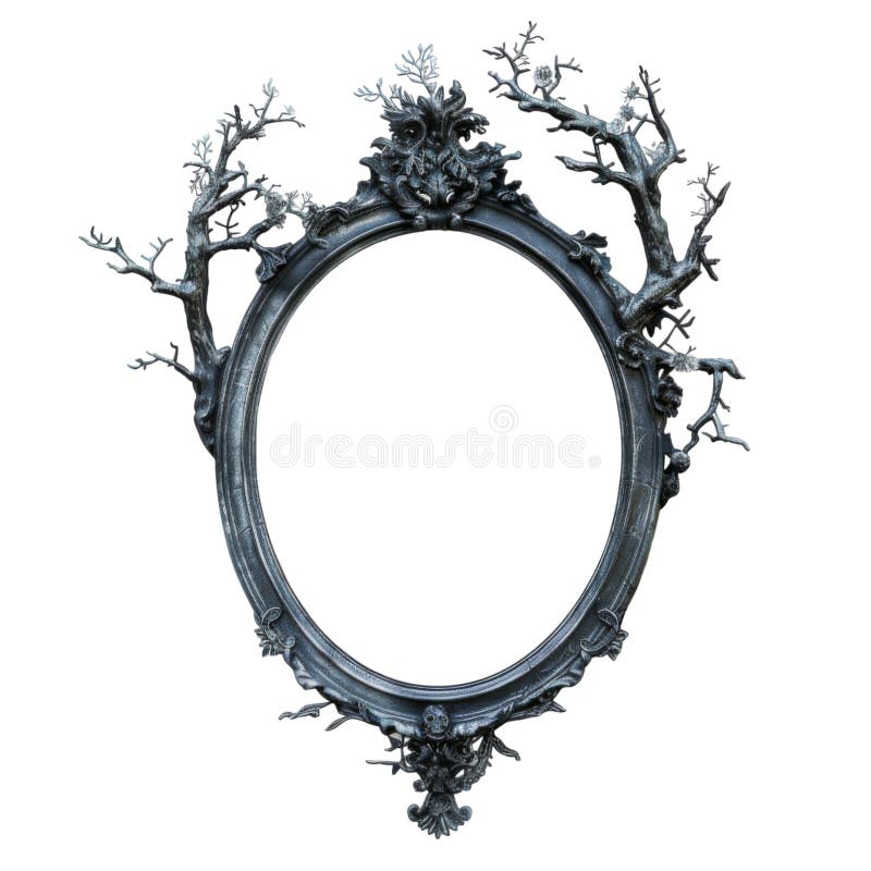 Ornate Oval Mirror with Tree Branch Detail Stock Illustration ...