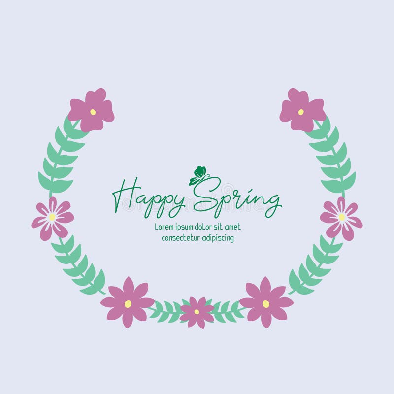 Ornate Pattern of Leaf and Pink Flower Frame, for Happy Spring Greeting ...