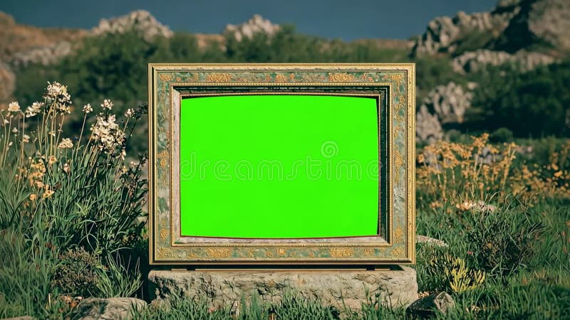 Ornate Picture Frame Showing Green Screen Resting on Stone Stock ...