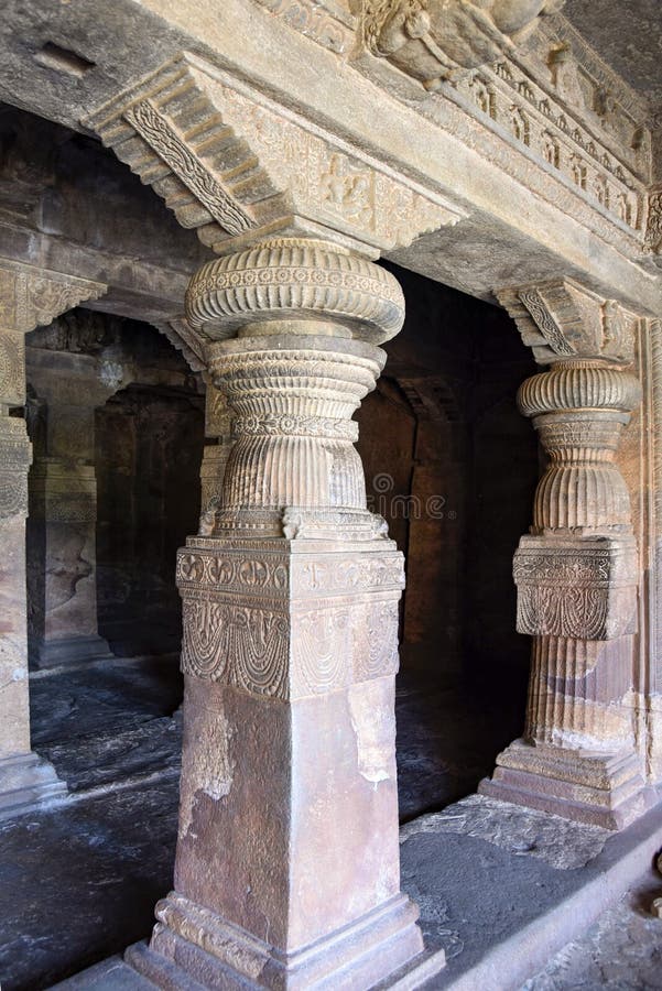 Ornate Pillars at Cave 1 in the Badami Caves Complex in Karnataka ...