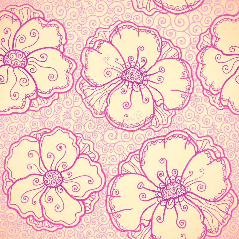 Ornate Pink Flowers Vector Seamless Pattern Stock Vector - Illustration ...