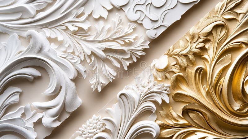 Ornate Plaster Designs Showcasing Intricate White and Gold Detailing on ...