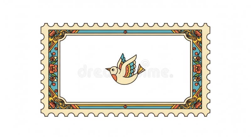Ornate Postage Stamp Design Featuring a Colorful Bird Stock ...