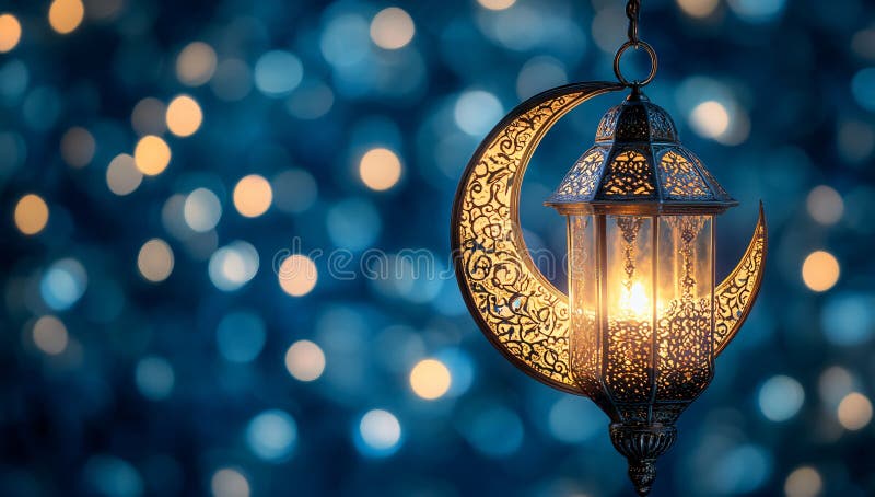 Ornate Ramadan Lantern Hanging on Crescent Moon High Quality Image ...