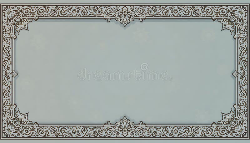 Ornate Rectangular Frame with Floral and Swirl Designs on a Light Blue ...