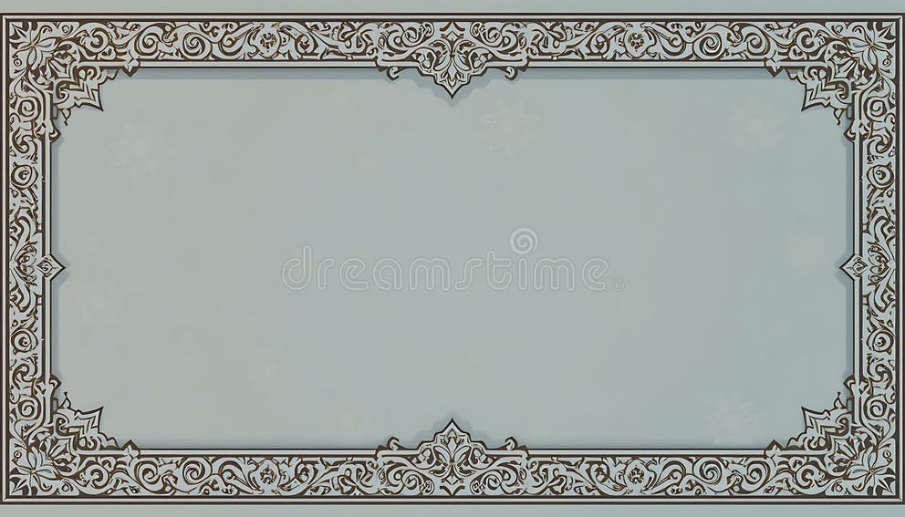 Ornate Rectangular Frame with Floral and Swirl Designs on a Light Blue ...
