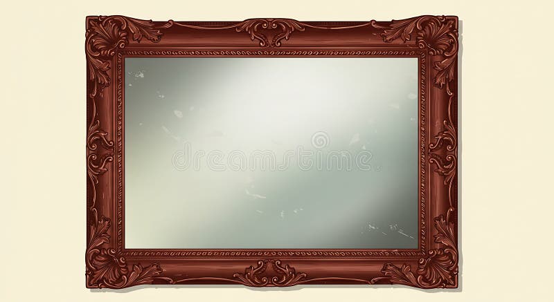 Ornate Rectangular Mirror with a Dark Brown, Intricately Carved Wooden ...