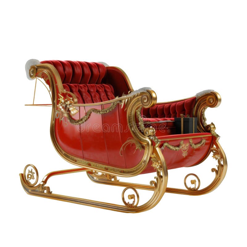 Ornate Red and Gold Christmas Sleigh with Gift Stock Photo ...