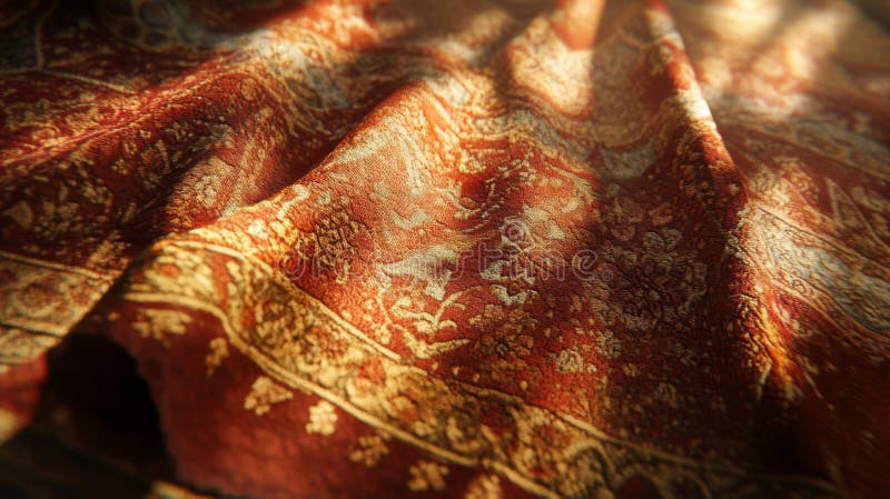 Ornate Red and Gold Fabric Draped in Sunlight Stock Illustration ...