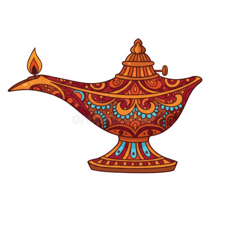 Ornate Red and Gold Magic Lamp Illustration Stock Illustration ...