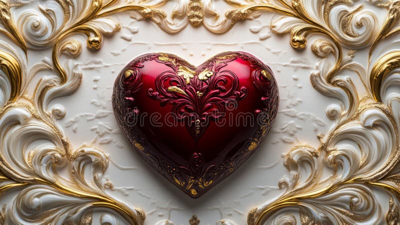 Ornate Red Heart with Gilded Frame Stock Illustration - Illustration of ...