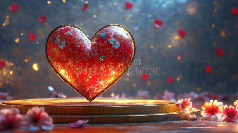 Ornate Red Heart on Golden Display Stand Stock Illustration ...