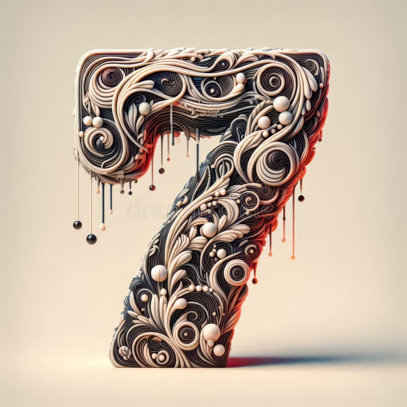 Intricate Design of the Number Seven Adorned with Flowing Patterns and ...