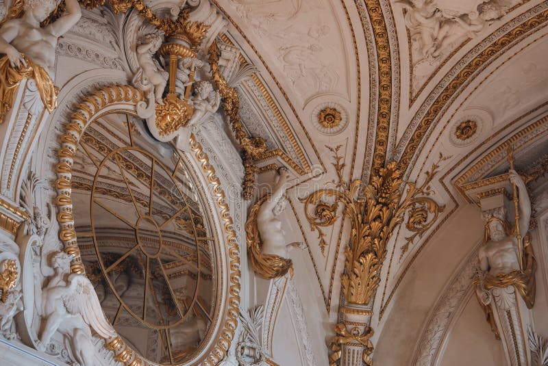 Ornate Rococo Ceiling with Round Mirror Editorial Image - Image of ...