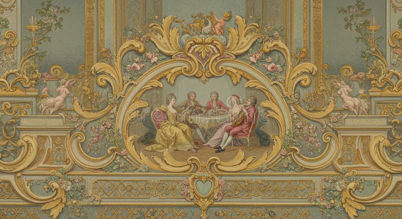 An Ornate Rococo-style Wall Panel Featuring Intricate Gold ...