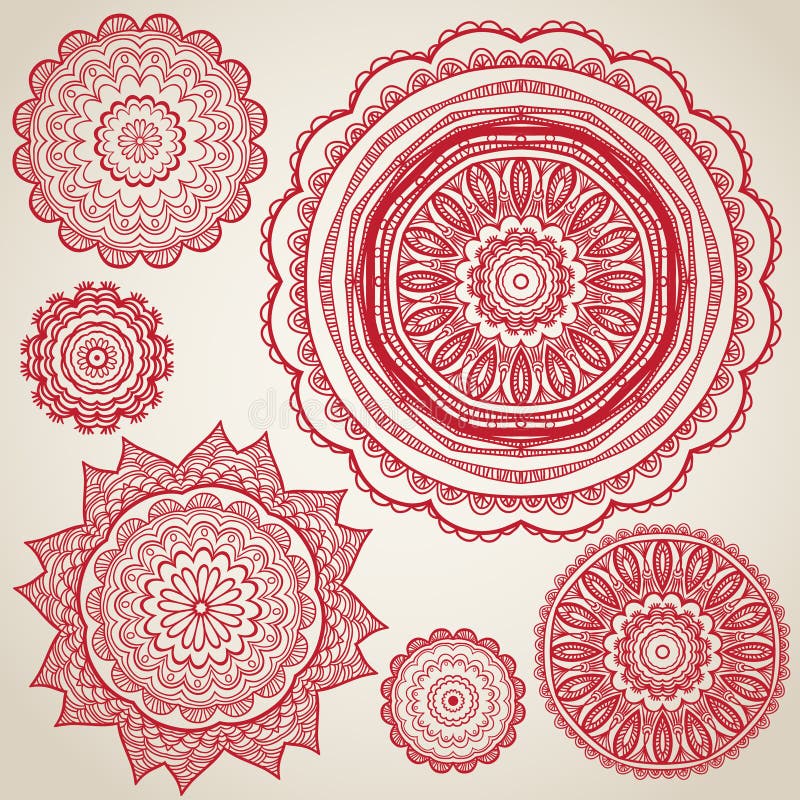 Ornate Round Ornaments in Rustic Style. Stock Vector - Illustration of ...