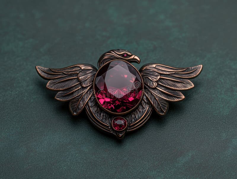 Ornate Ruby and Copper Eagle Brooch Stock Illustration - Illustration ...