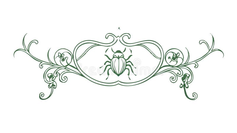Ornate Scroll with Beetle, Decorative Nature Design Element, Vector ...