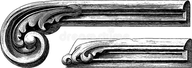 Ornate Scroll and Lettering Edges Engraving for Decorative Design Stock ...