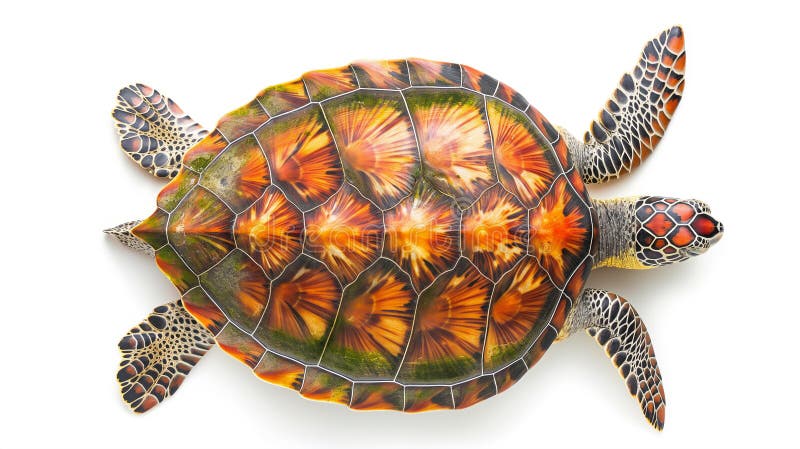 An Ornate Sea Turtle with a Striking Shell Featuring Vivid Starburst ...