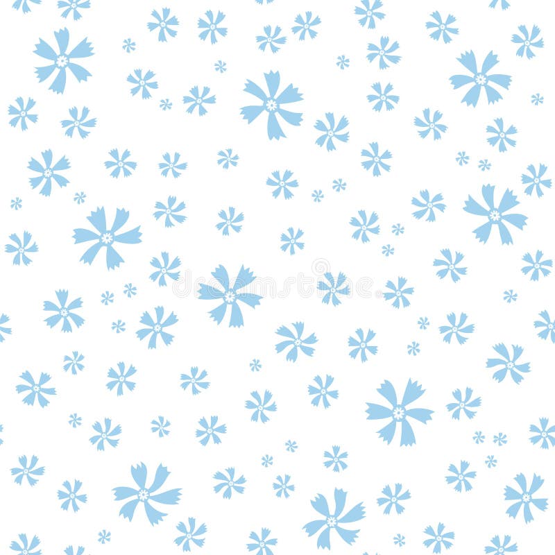Ornate Seamless Pattern with Small Blue Flowers on White Background ...