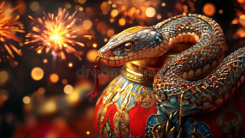 Ornate Serpent Coiled Around Festive Decorated Jar Stock Illustration ...