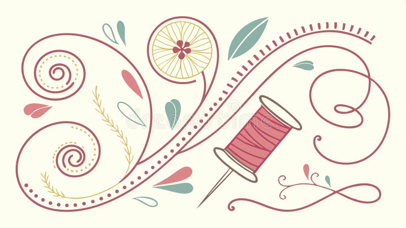 Ornate Sewing Needle with Thread and Decorative Swirls and Elements ...