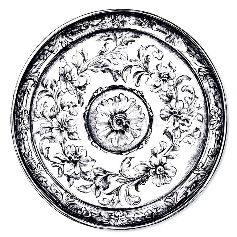 Ornate Silver Ceiling Medallion with Floral Design Stock Illustration ...