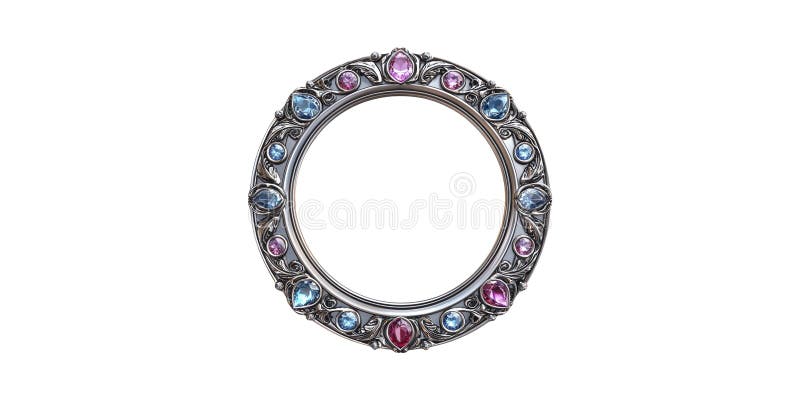 Ornate Silver Circular Frame with Gemstones Isolated on Transparent ...