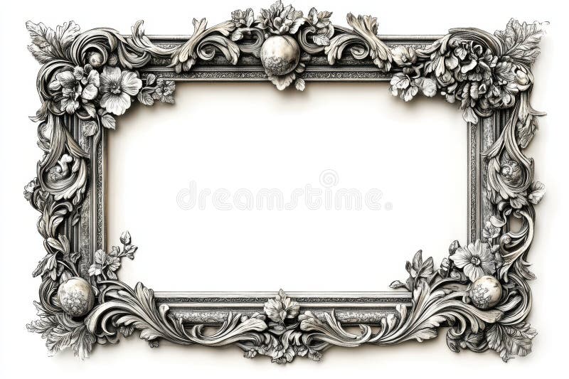 Ornate Silver Frame with Floral Details Elegant Design Isolated on ...