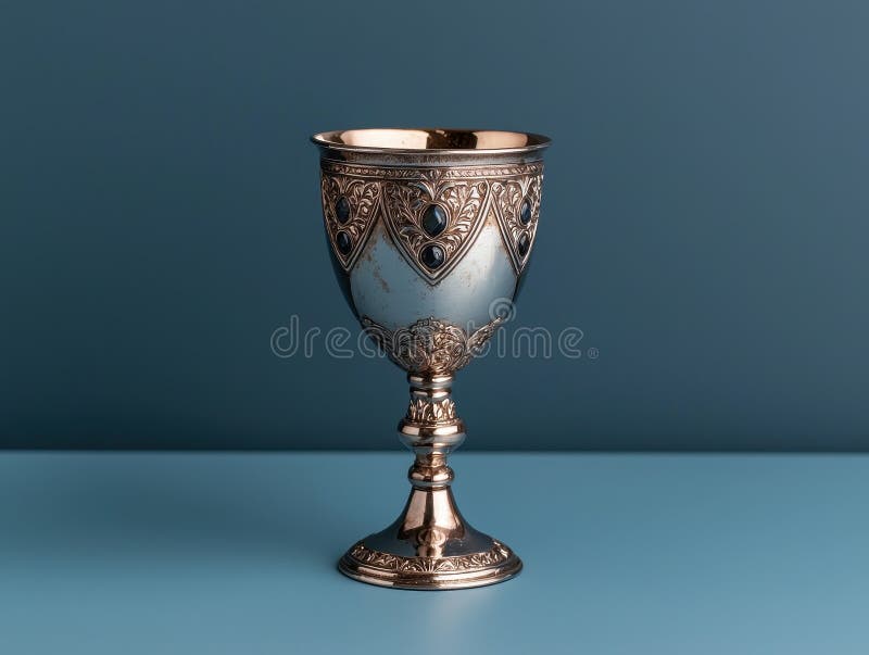 Ornate Silver Goblet on Blue Background Stock Illustration ...