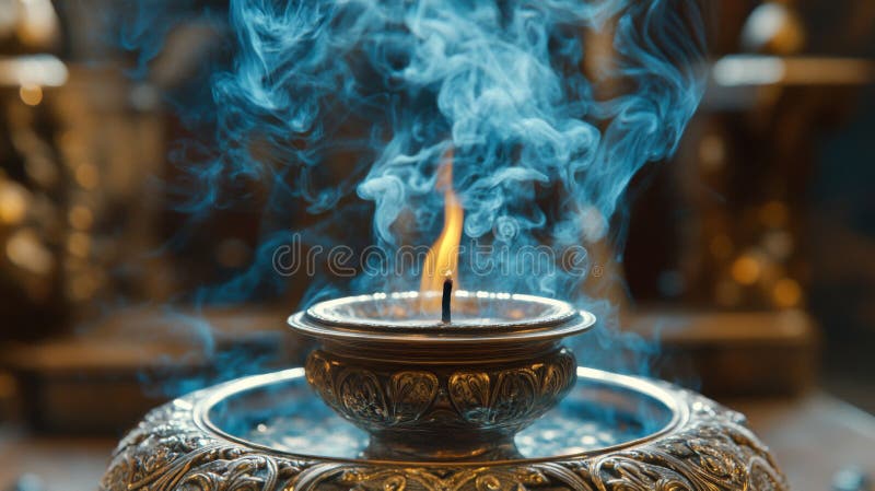 Ornate Silver Incense Burner Burning with Blue Smoke Stock Illustration ...