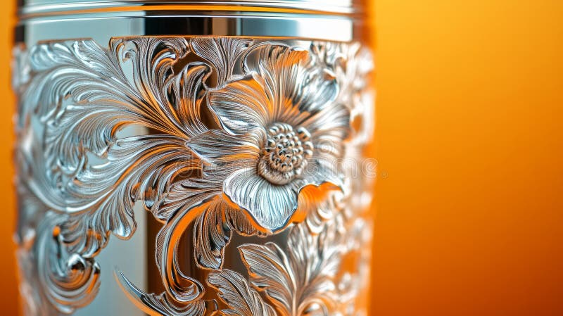 Ornate Silver Metal Carving with Floral Design. Stock Image - Image of ...