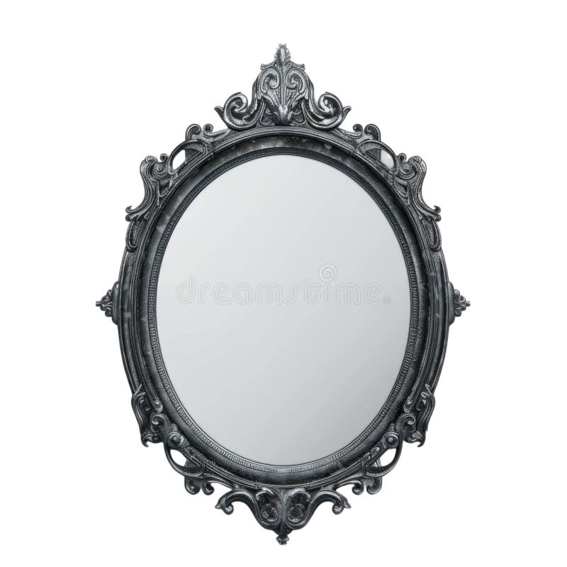 Ornate Silver Oval Mirror with Intricate Frame Stock Photo ...