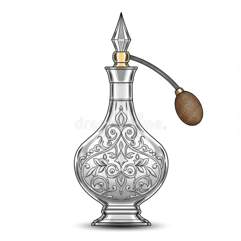 Ornate Silver Perfume Atomizer Bottle Stock Illustration - Illustration ...