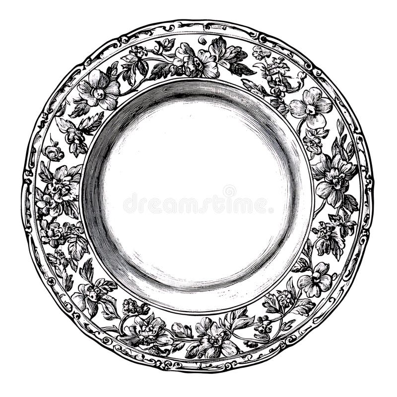 Ornate Silver Plate with Floral Cutout Design Stock Illustration ...