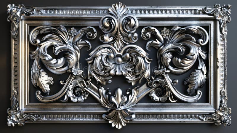 Ornate Silver Rectangular Frame with Decorative Pattern Stock ...