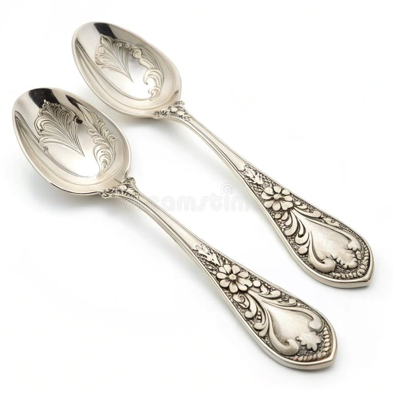 Ornate Silver Spoons Isolated on White Background Stock Illustration ...