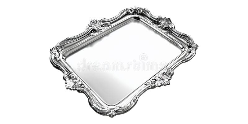 Ornate Silver Tray with Decorative Edges Isolated on Transparent ...